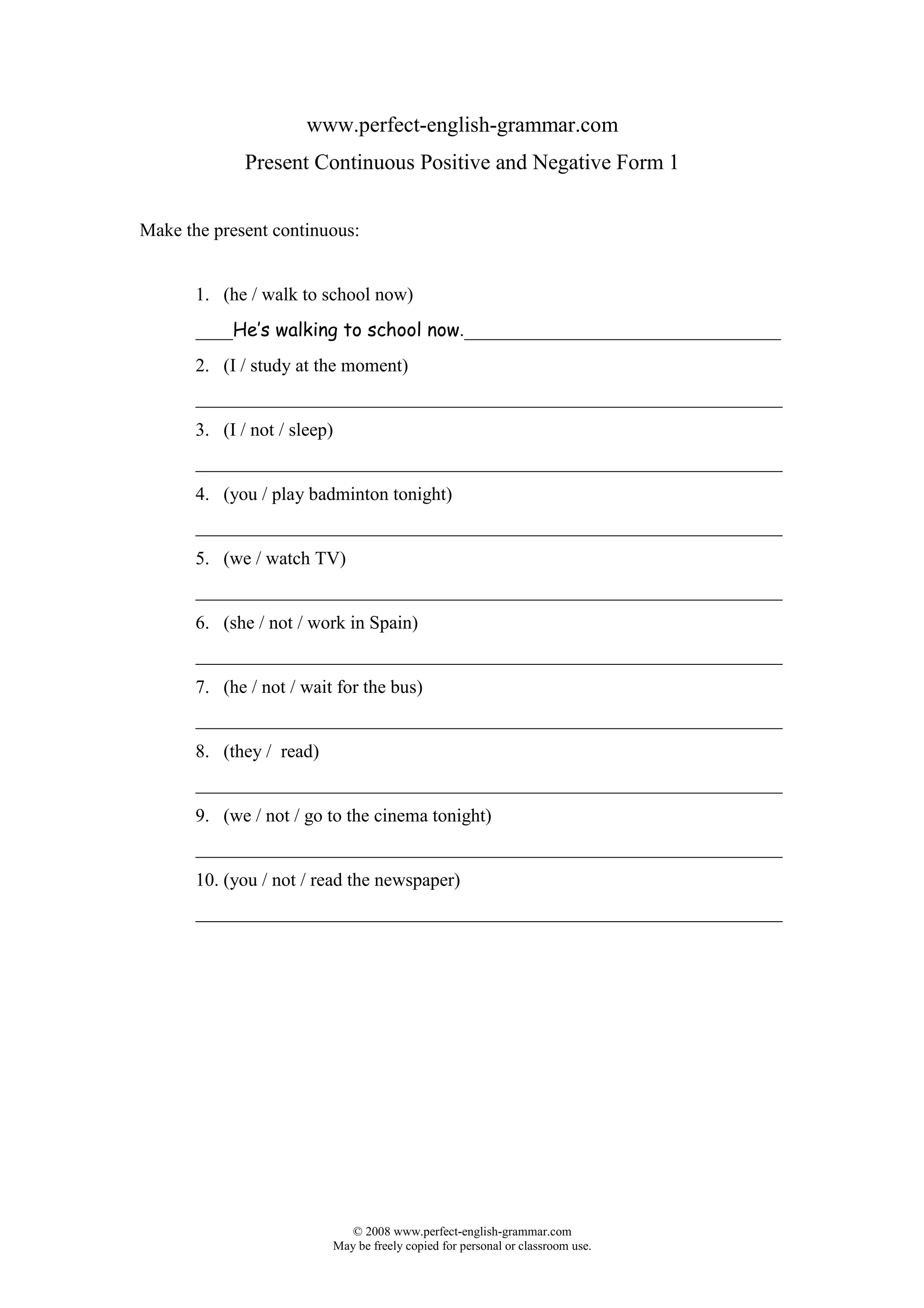 Present continuous form_positive_and_negative_1 | PDF