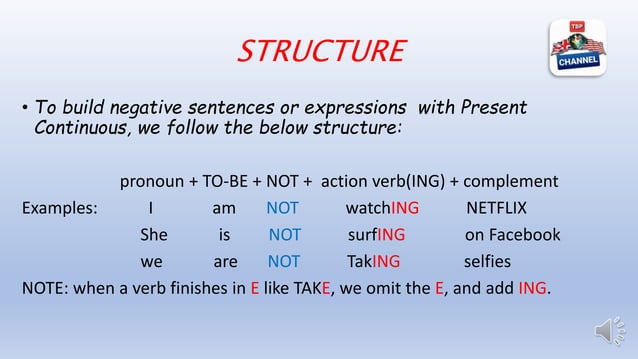 Present continuous negative statements | PPTX