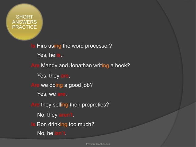 Present Continuous Presentation And Practice | PPT