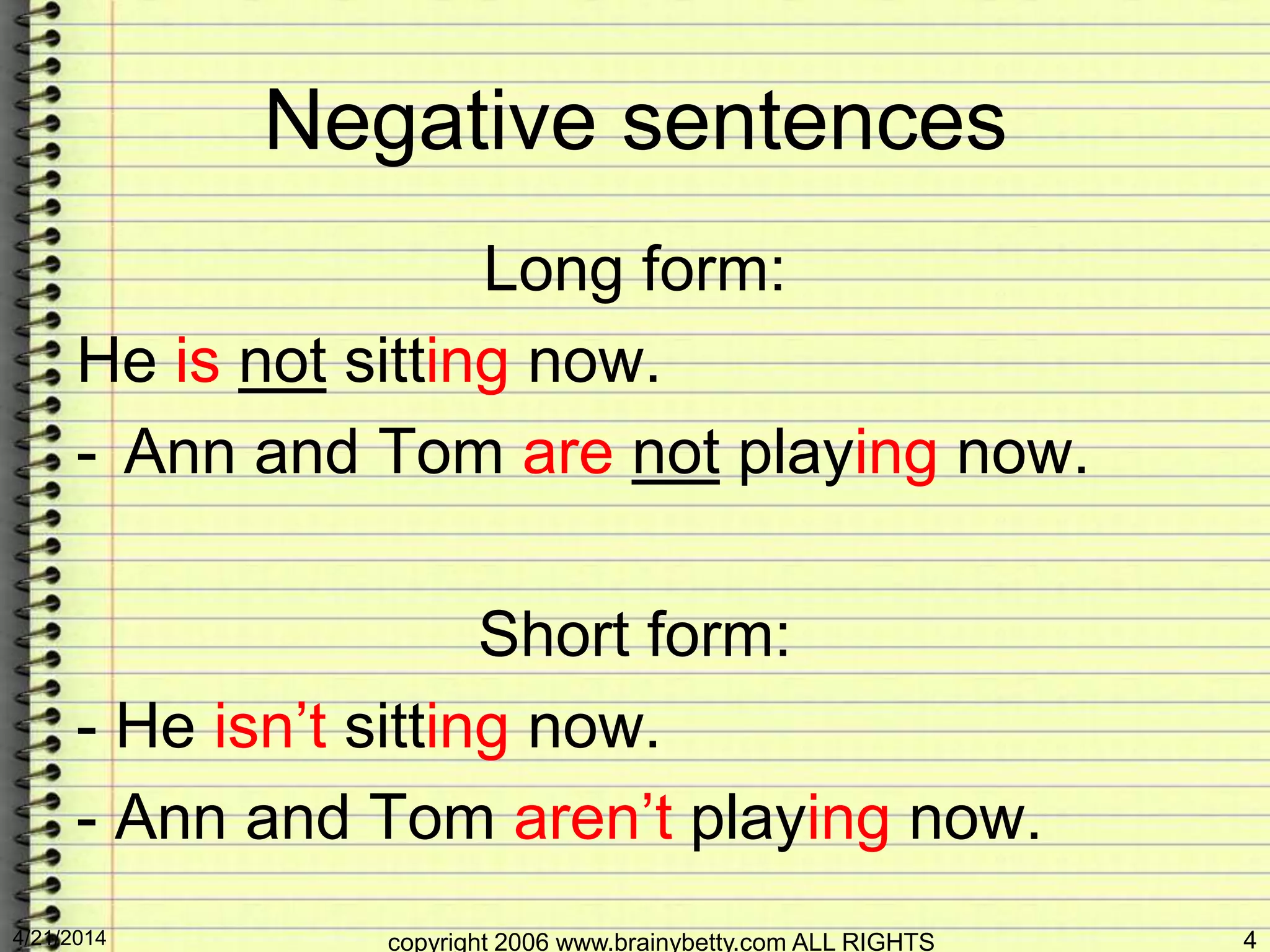 Present continuous (progressive) tense format | PPTX