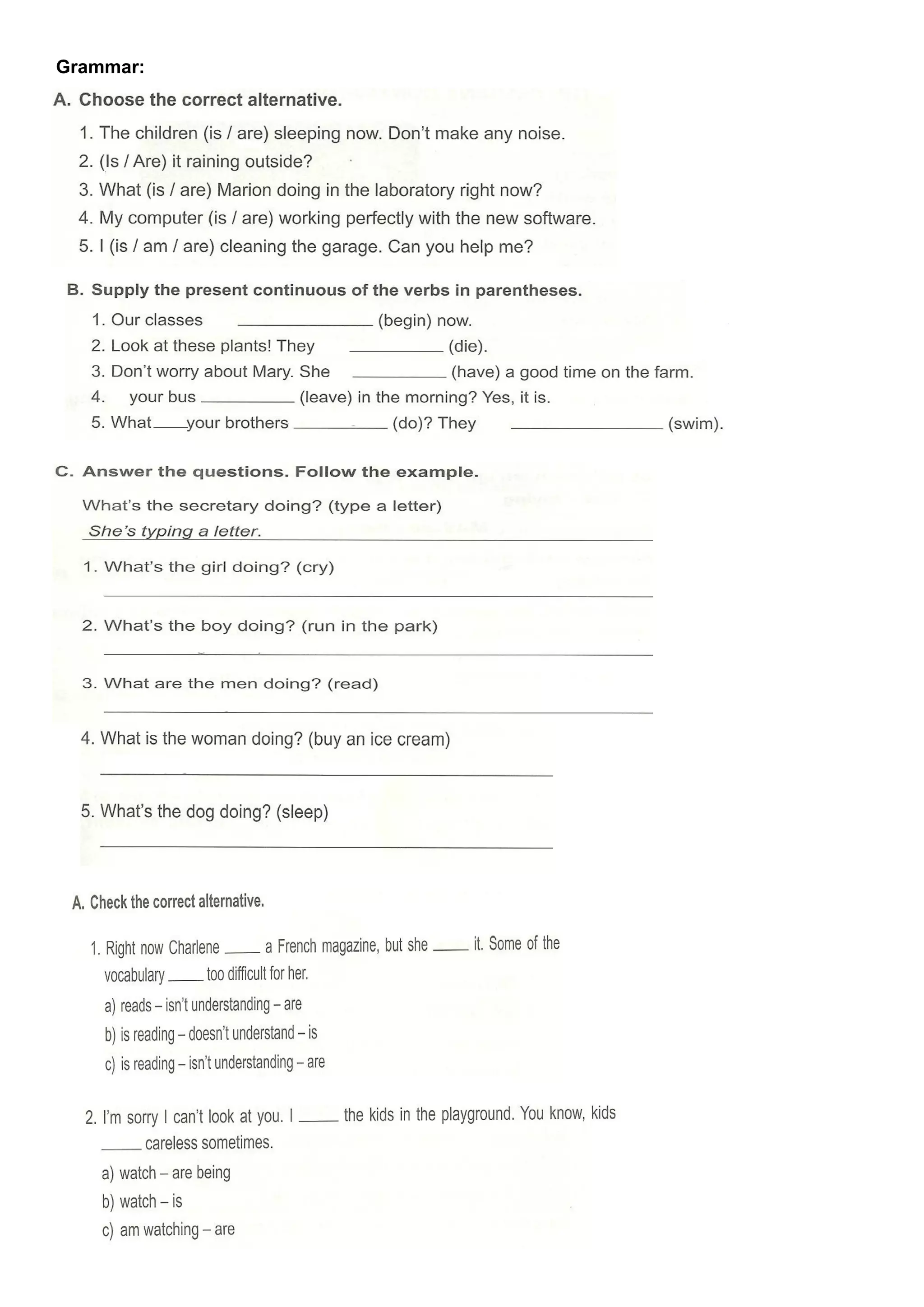 Atividades de Leitura e de gramática: Present Continuous Tense | PDF