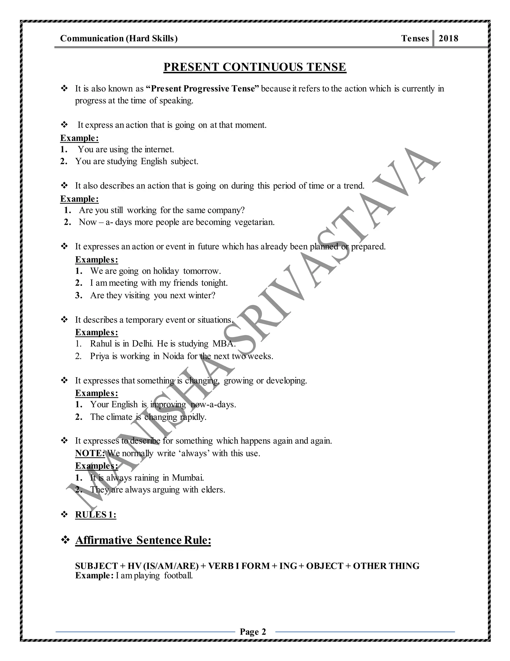 Present continuous tense | PDF