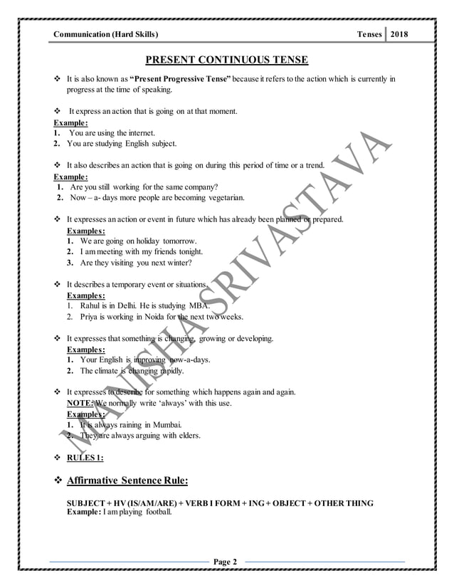 Present continuous tense | PDF