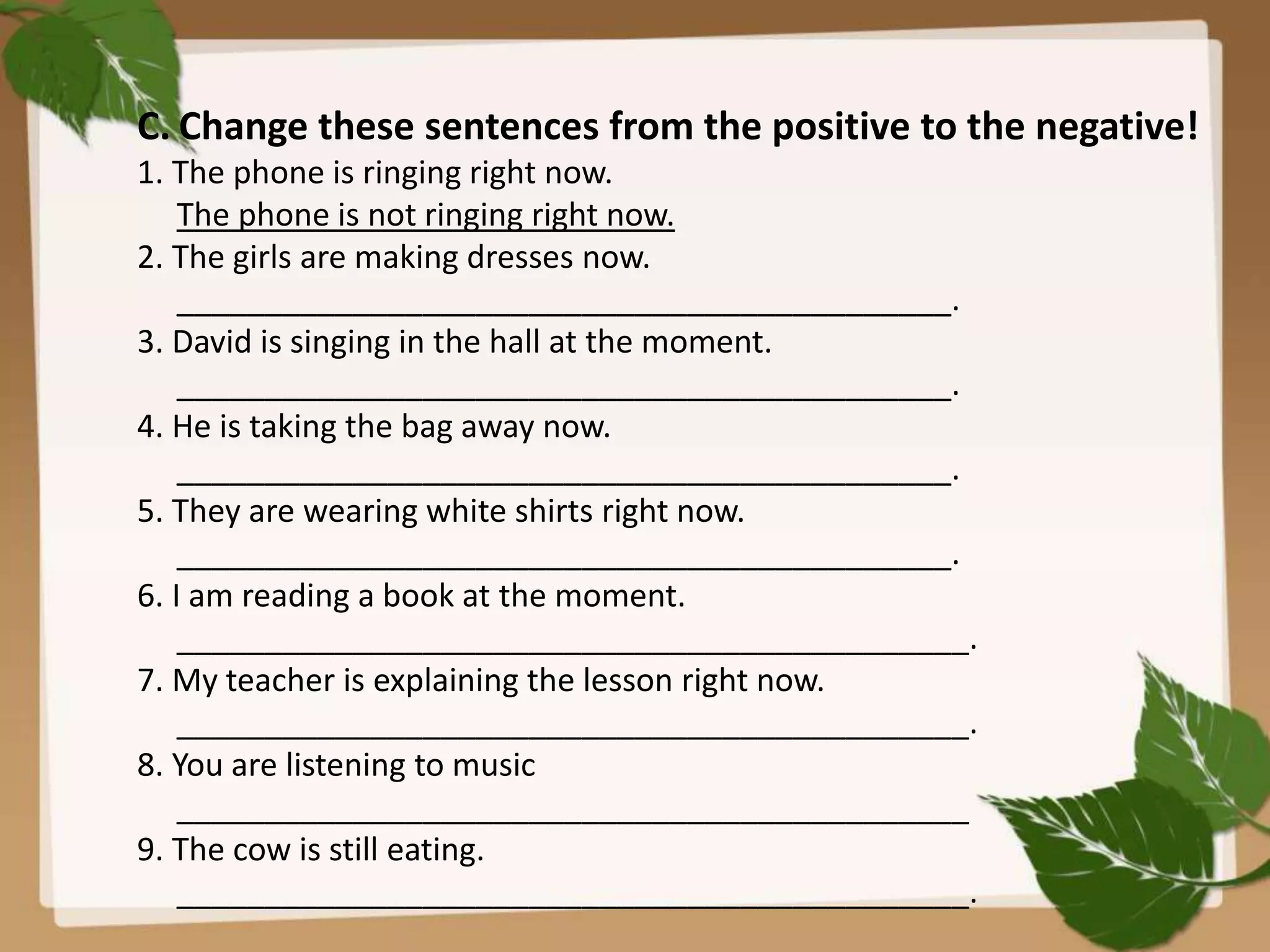 Present continuous tense negative statement | PPTX