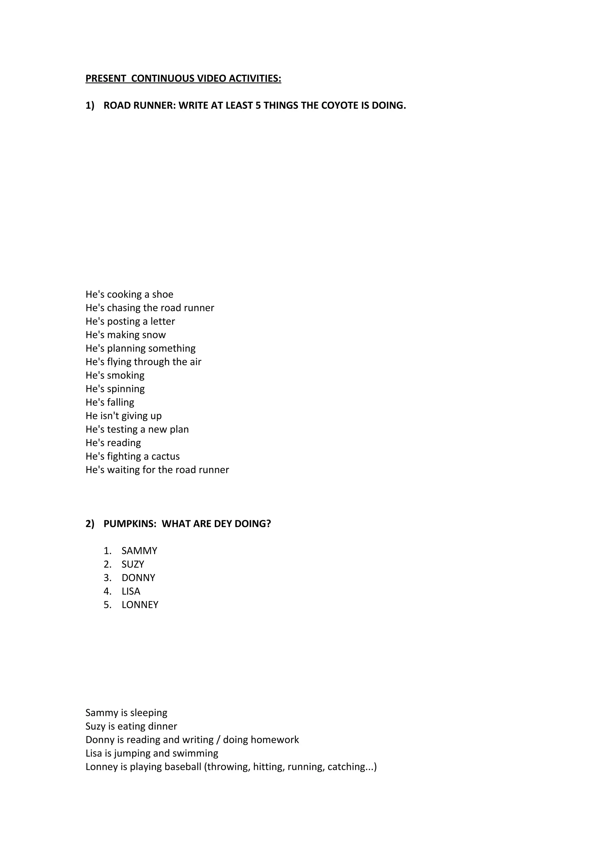 Present continuous video activities | DOC