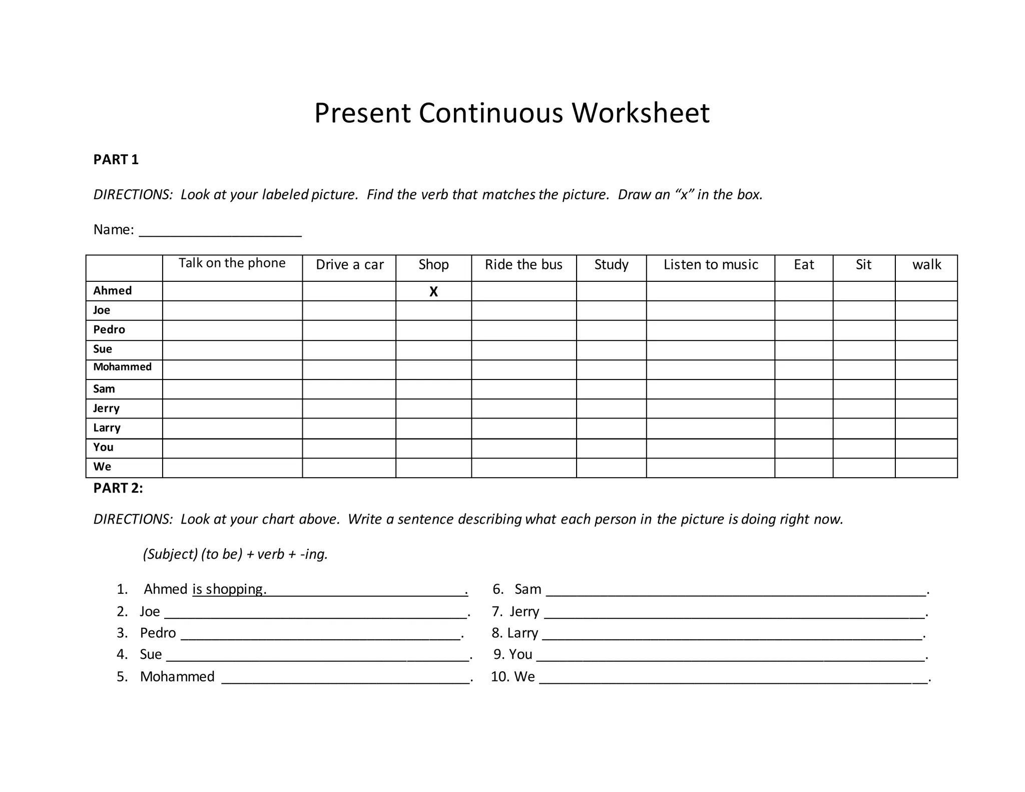 Present continuous worksheet | DOCX