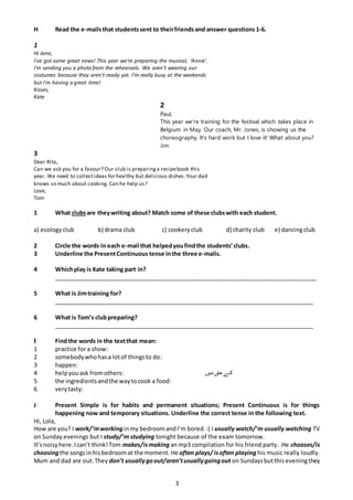 animal life, e-mails about school clubs, present continuous | DOCX ...