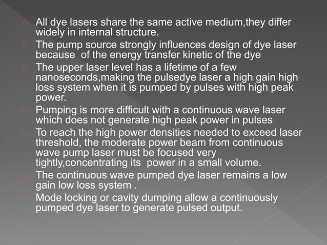 Dye Laser | PPTX | Chemistry | Science