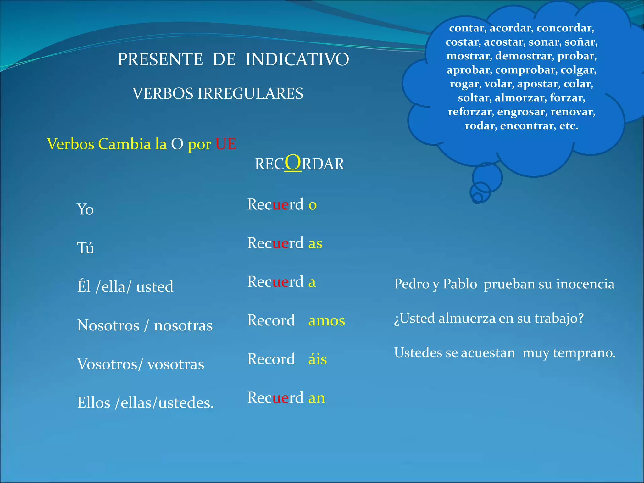 Presente de indicativo verbos reguales e irreguales-1 | PPTX