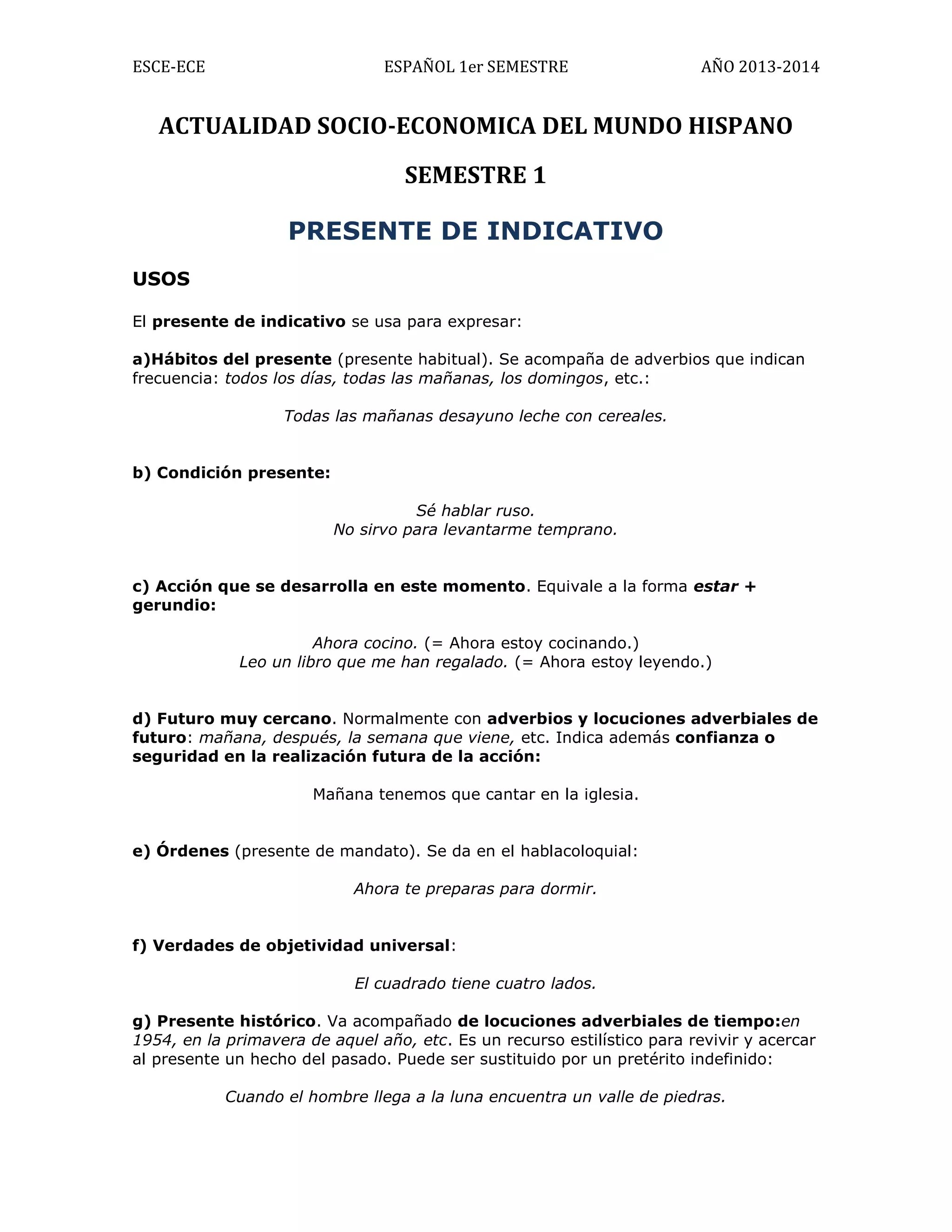 Presente del indicativo | DOCX