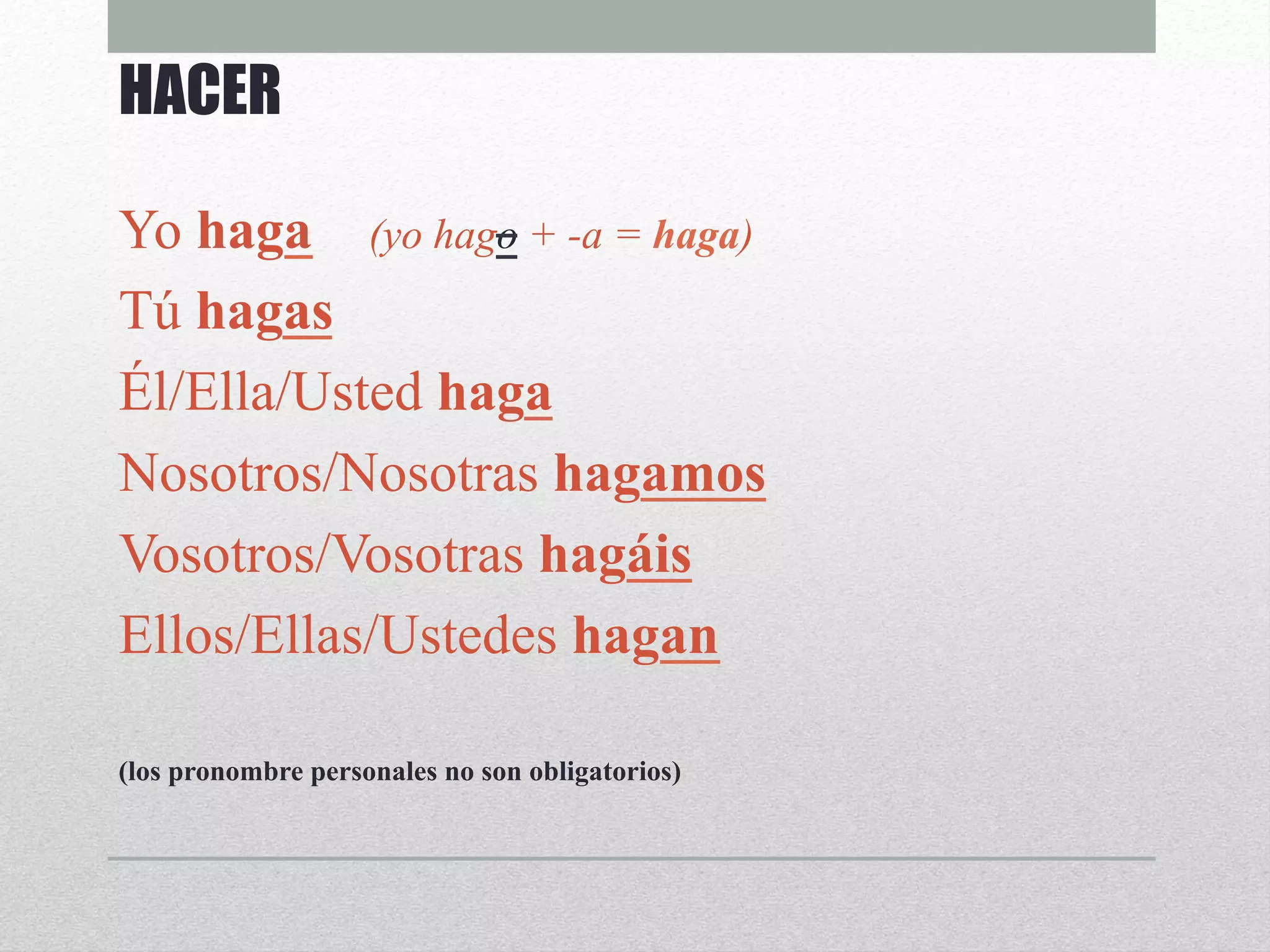 Presente del subjuntivo del verbo irregular hacer | PPT