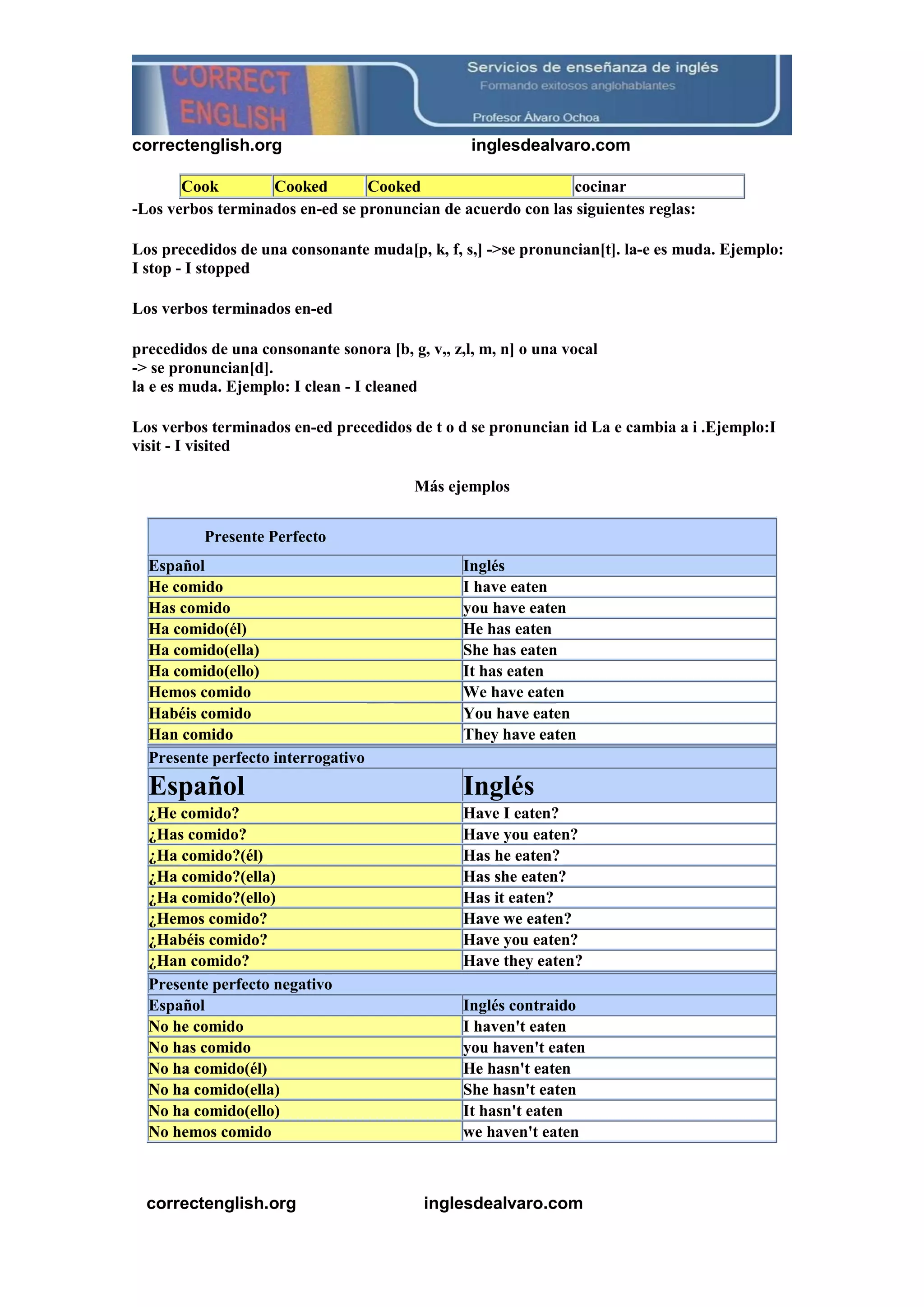 Presente perfecto reglas generales | PDF
