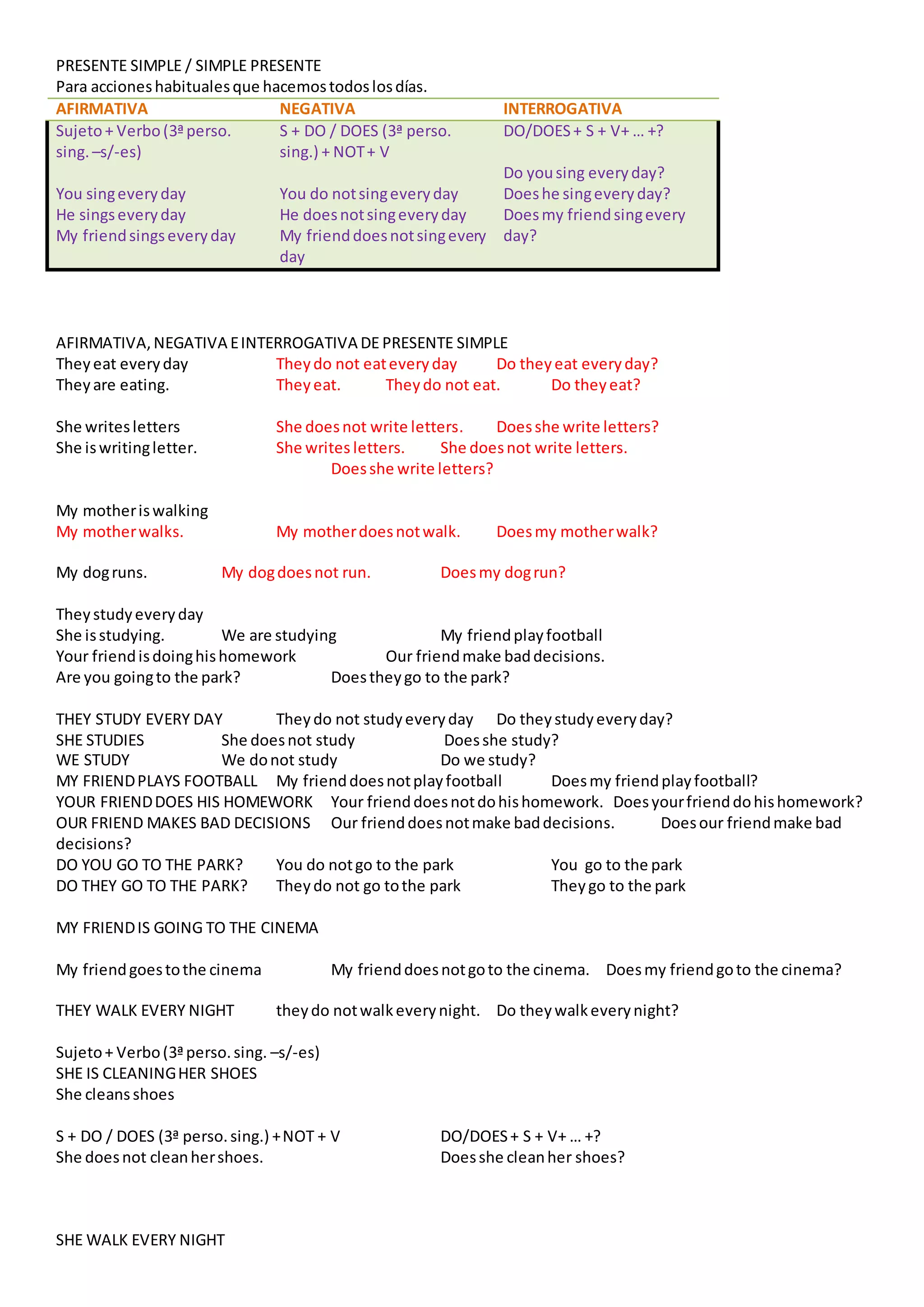 Presente simple | DOCX