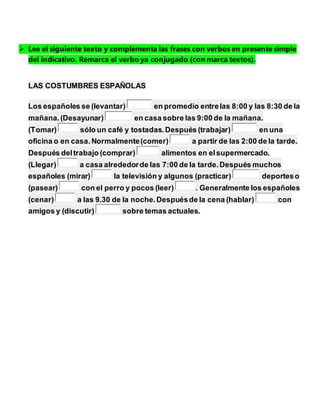 Presente simple del indicativo | DOCX