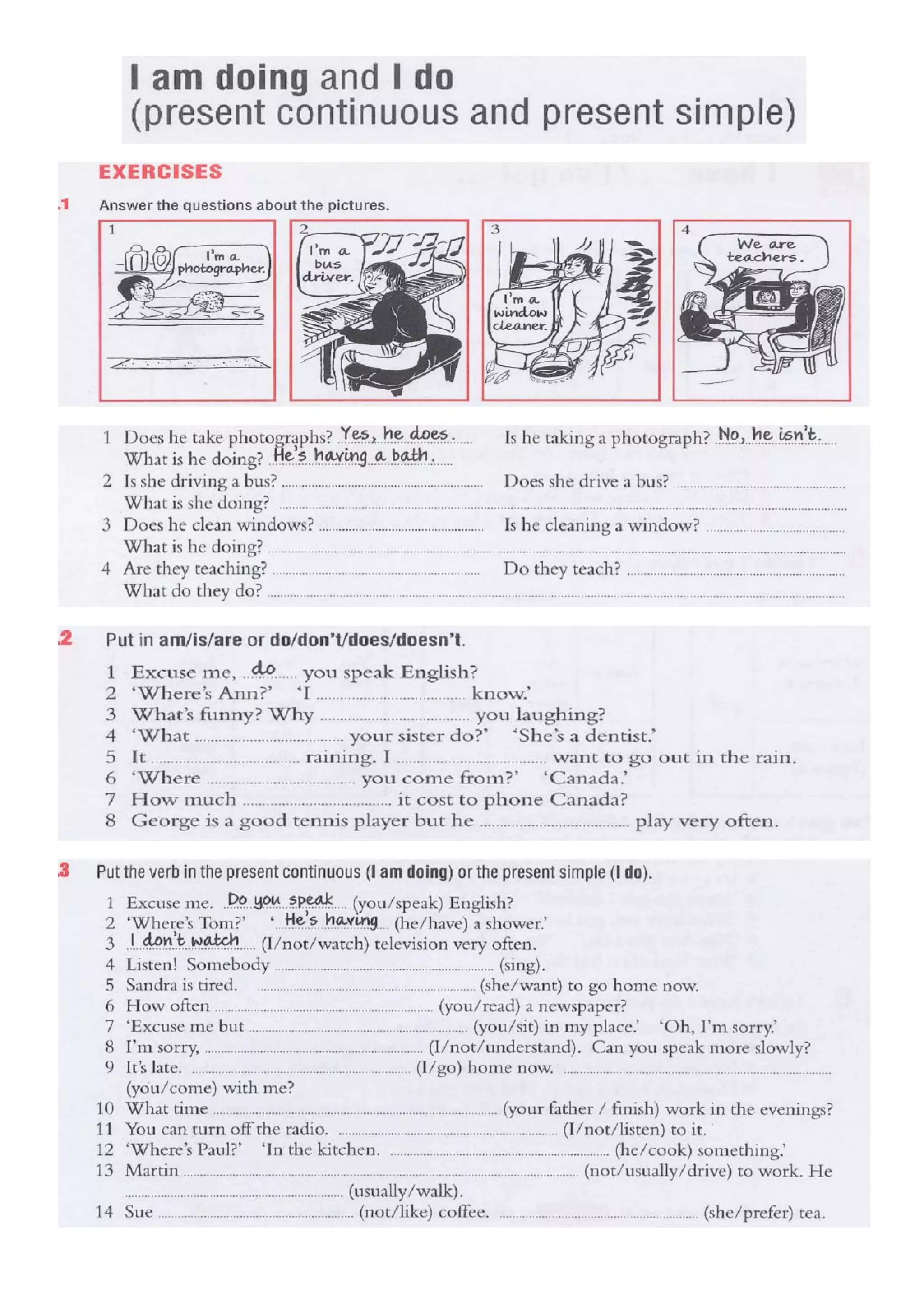 Presente simple vs presente continuo práctico | PDF
