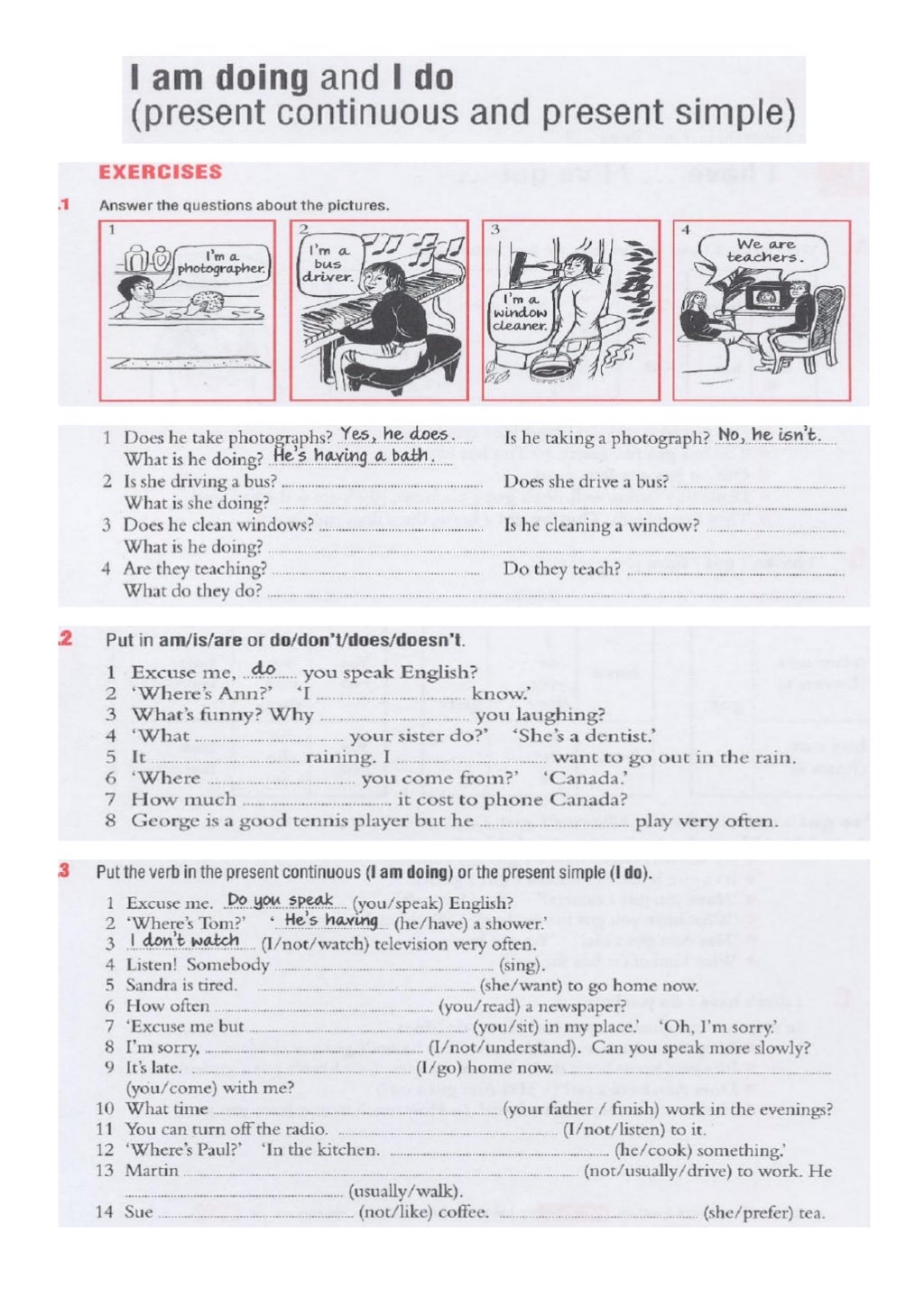 Presente simple vs presente continuo práctico