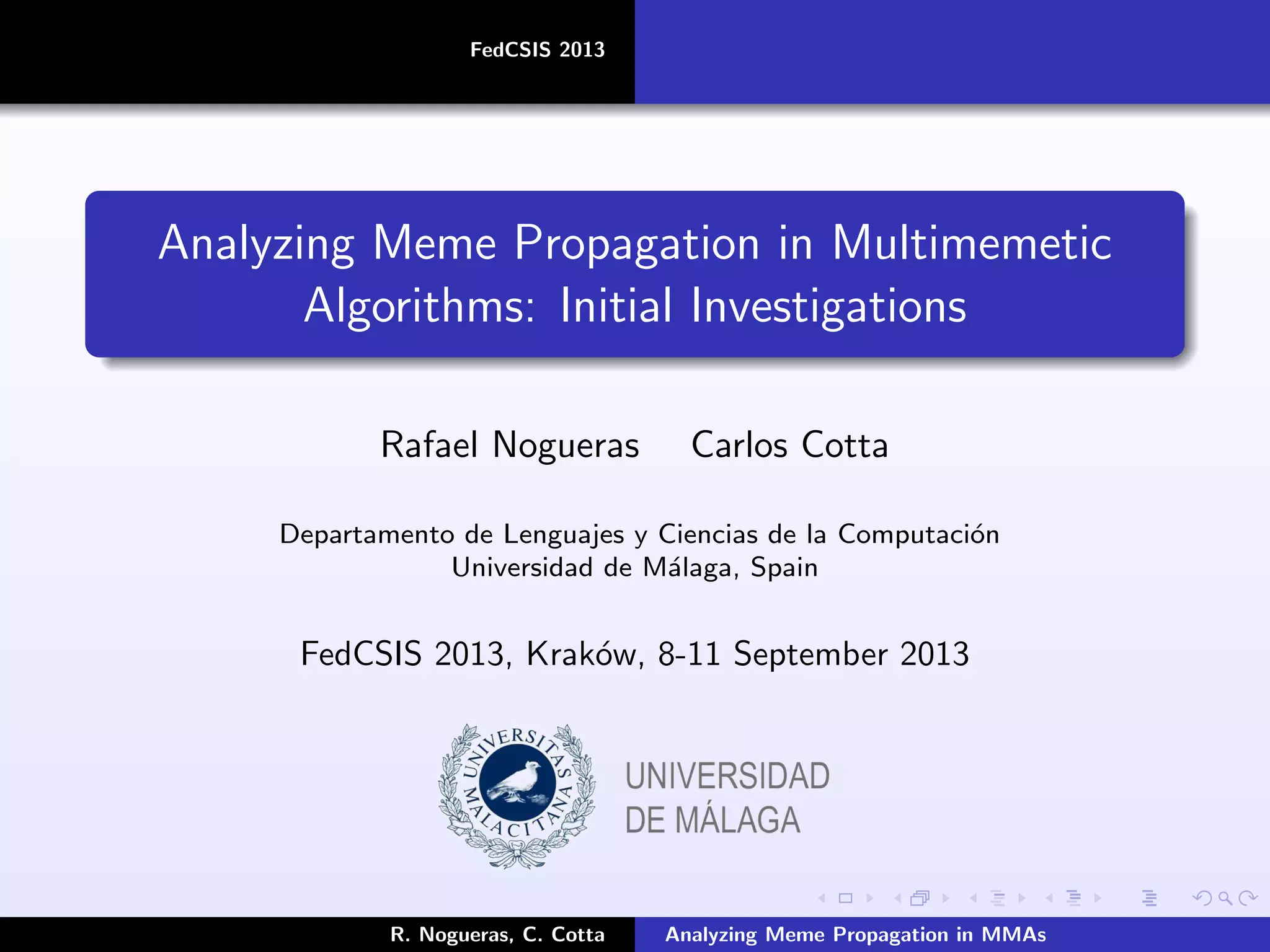 Analyzing Meme Propagation In Multimemetic Algorithms Ppt
