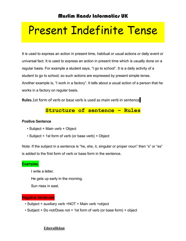 Present indefinite tense | DOCX