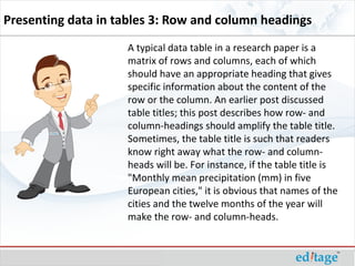 Presenting data in tables 3 row and column headings | PPT
