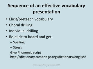 Presenting target language, setting up tasks, differentiating and ...