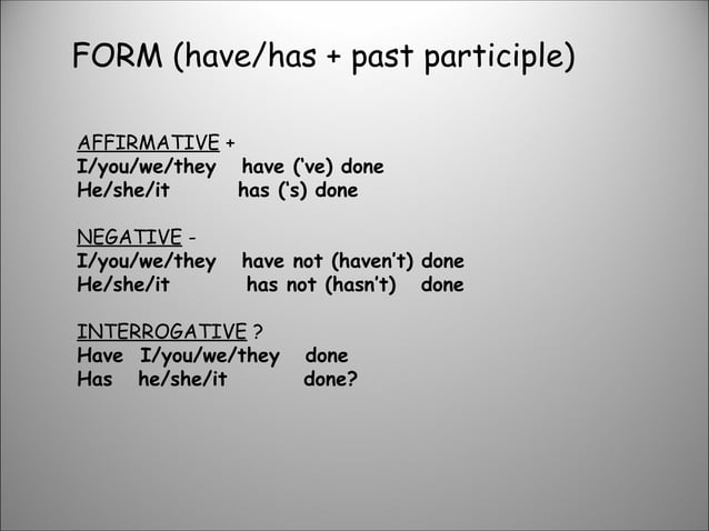 Present perfect, use and typical particles