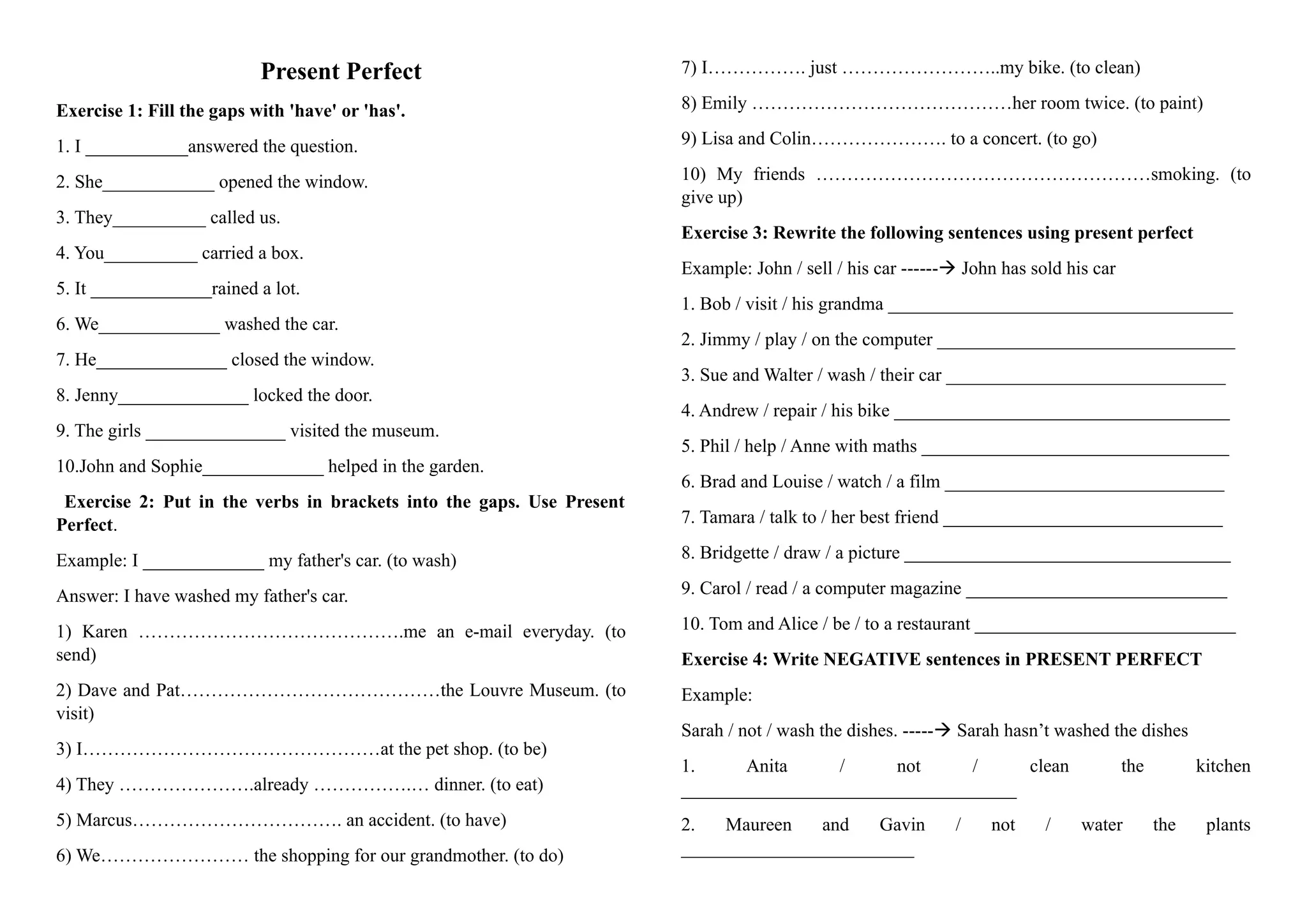 Presente Perfecto- ficha para trabajar y practicar | DOCX