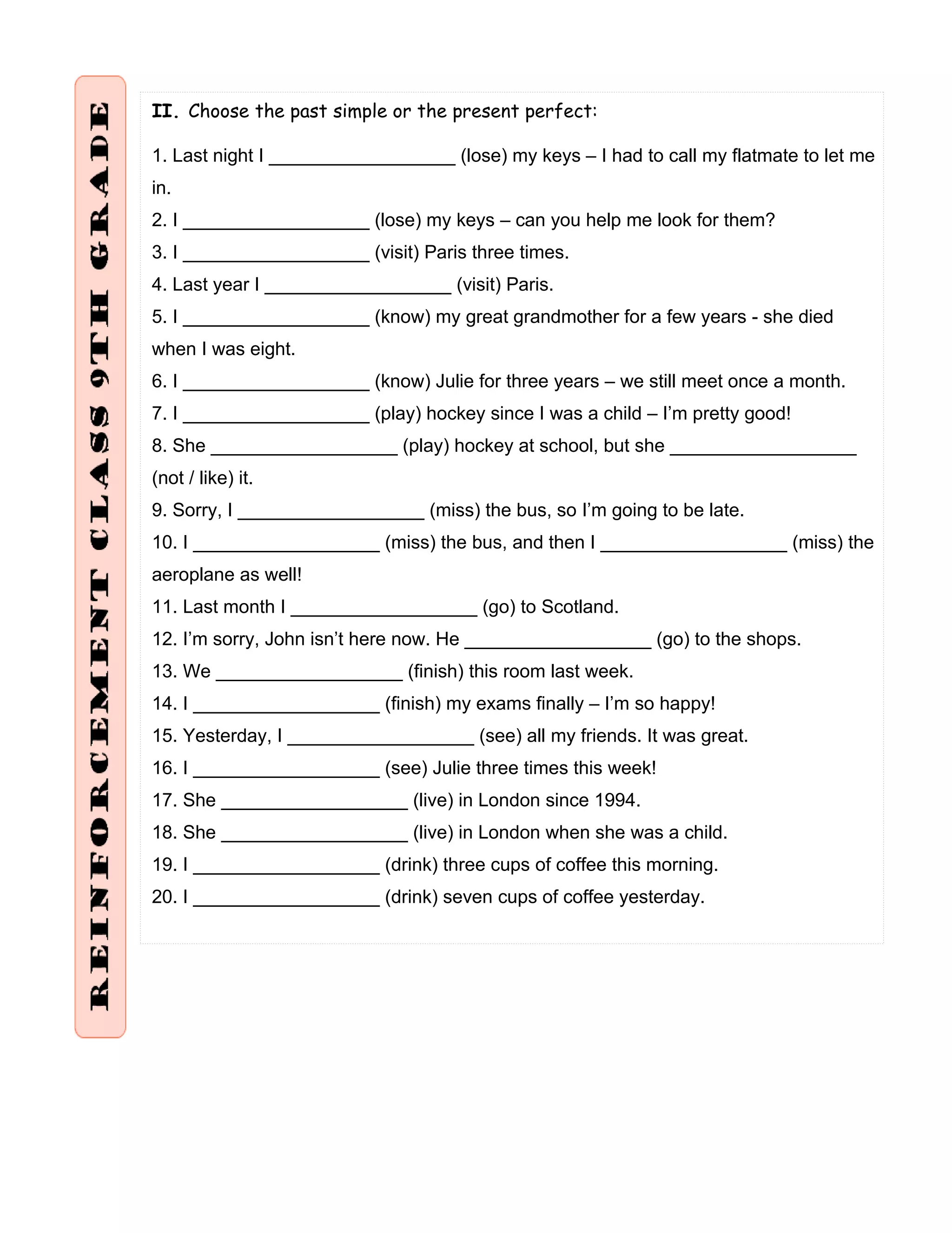 Present Perfect and Past Simple Review 9th grade | PDF
