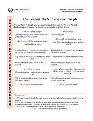 Present Perfect and Past Simple Review 9th grade | PDF