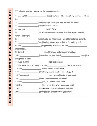 Present Perfect and Past Simple Review 9th grade | PDF