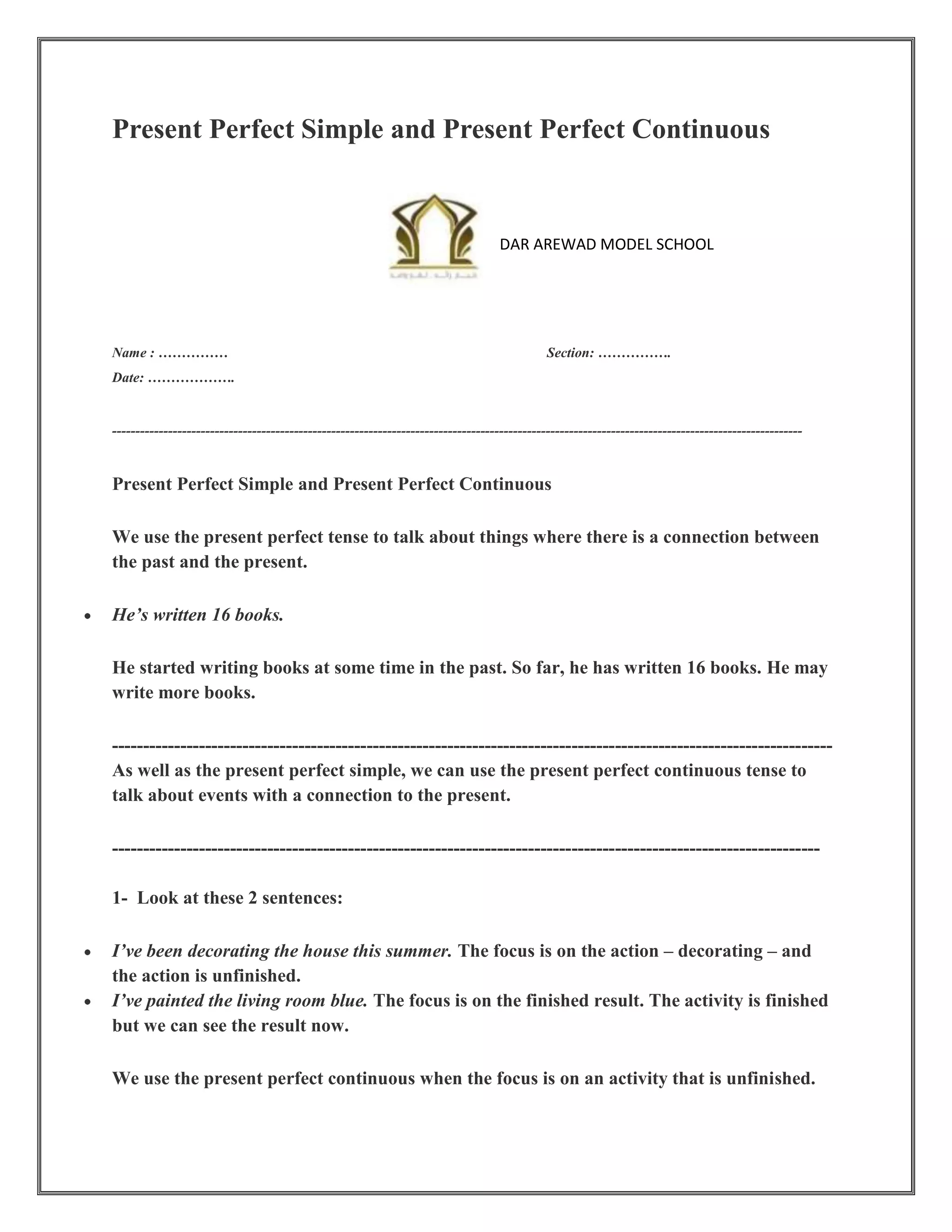 Present perfect and present perfect continuous | DOCX