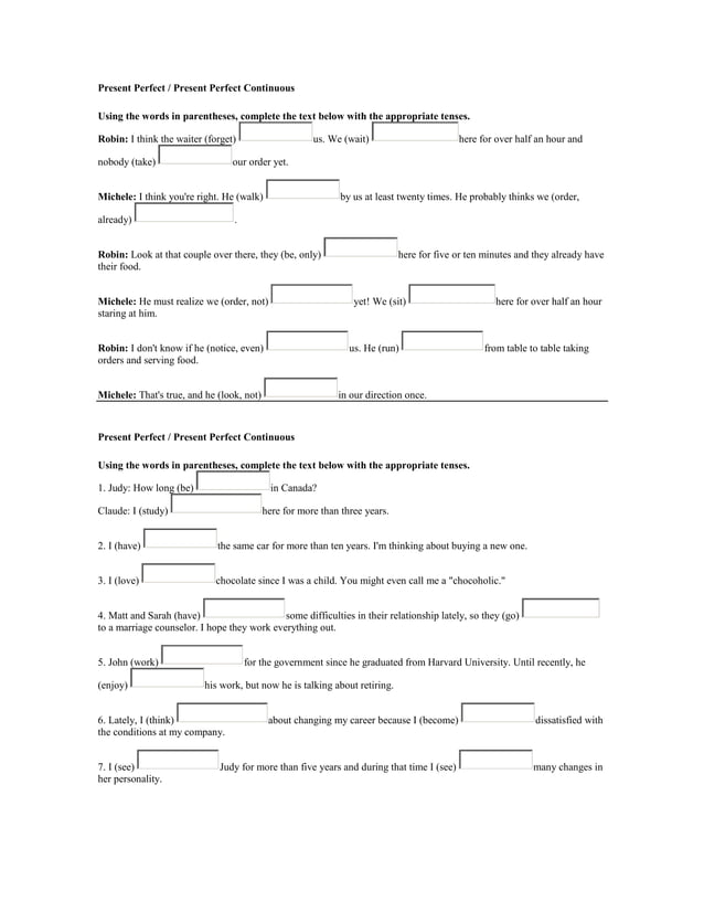 Present perfect and present perfect continuous exercise | PDF