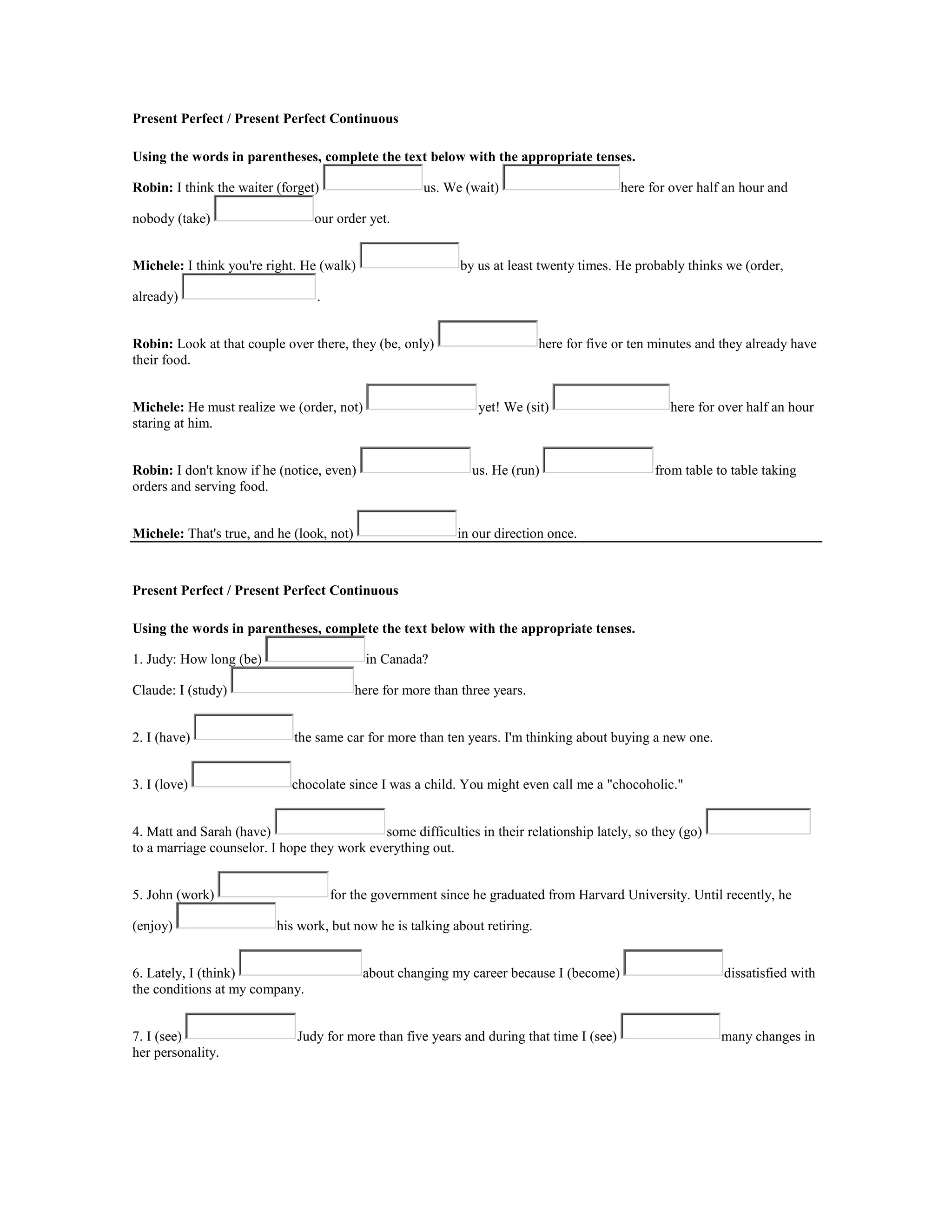 Present perfect and present perfect continuous exercise | PDF