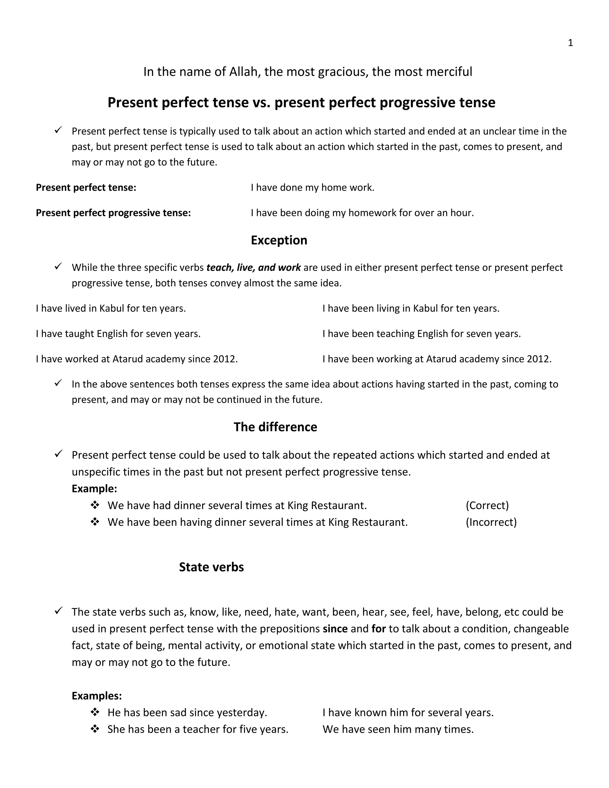 Present perfect and present perfect progressive | DOCX