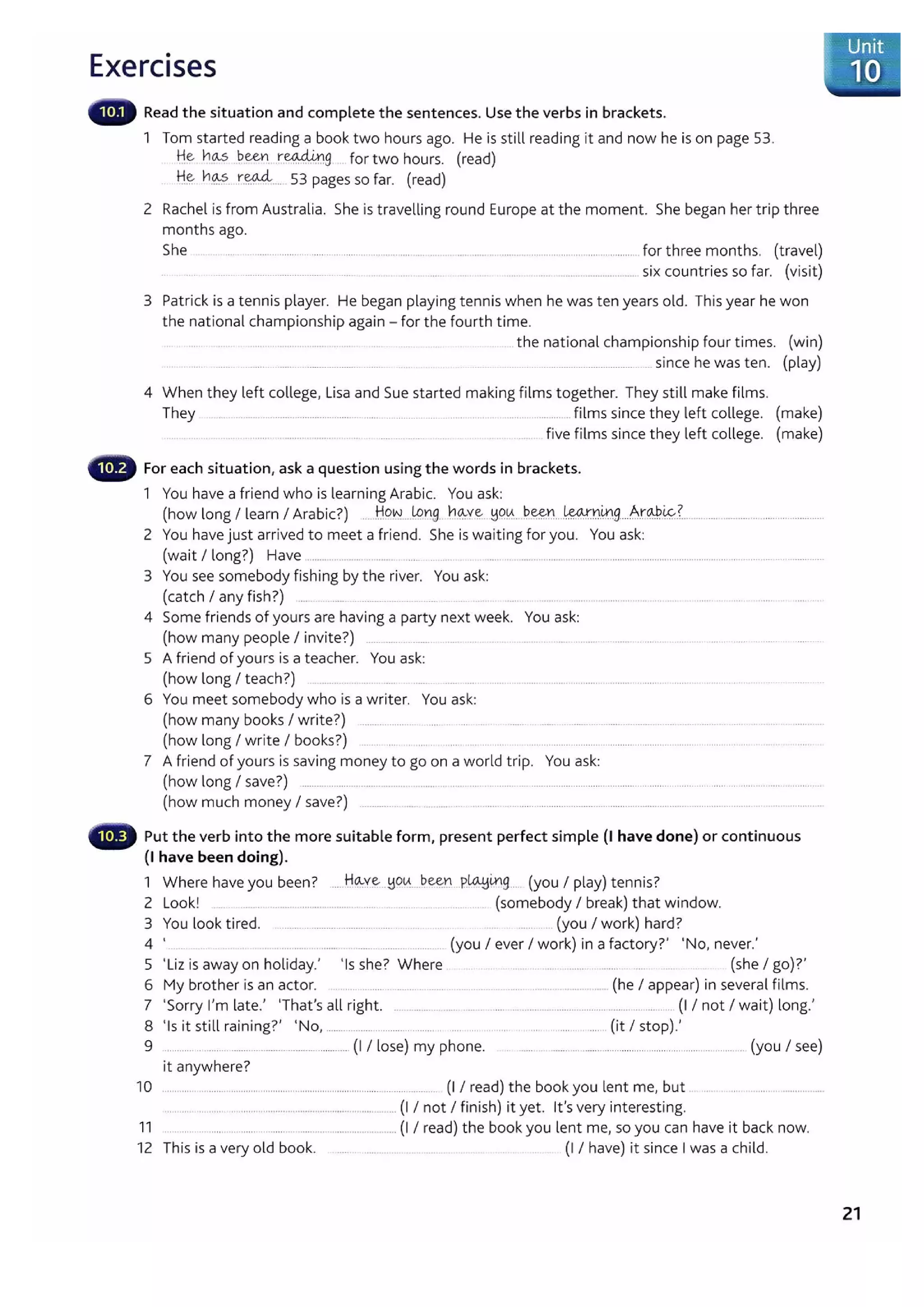 Present perfect continuous 2 ( intermediate) | PDF