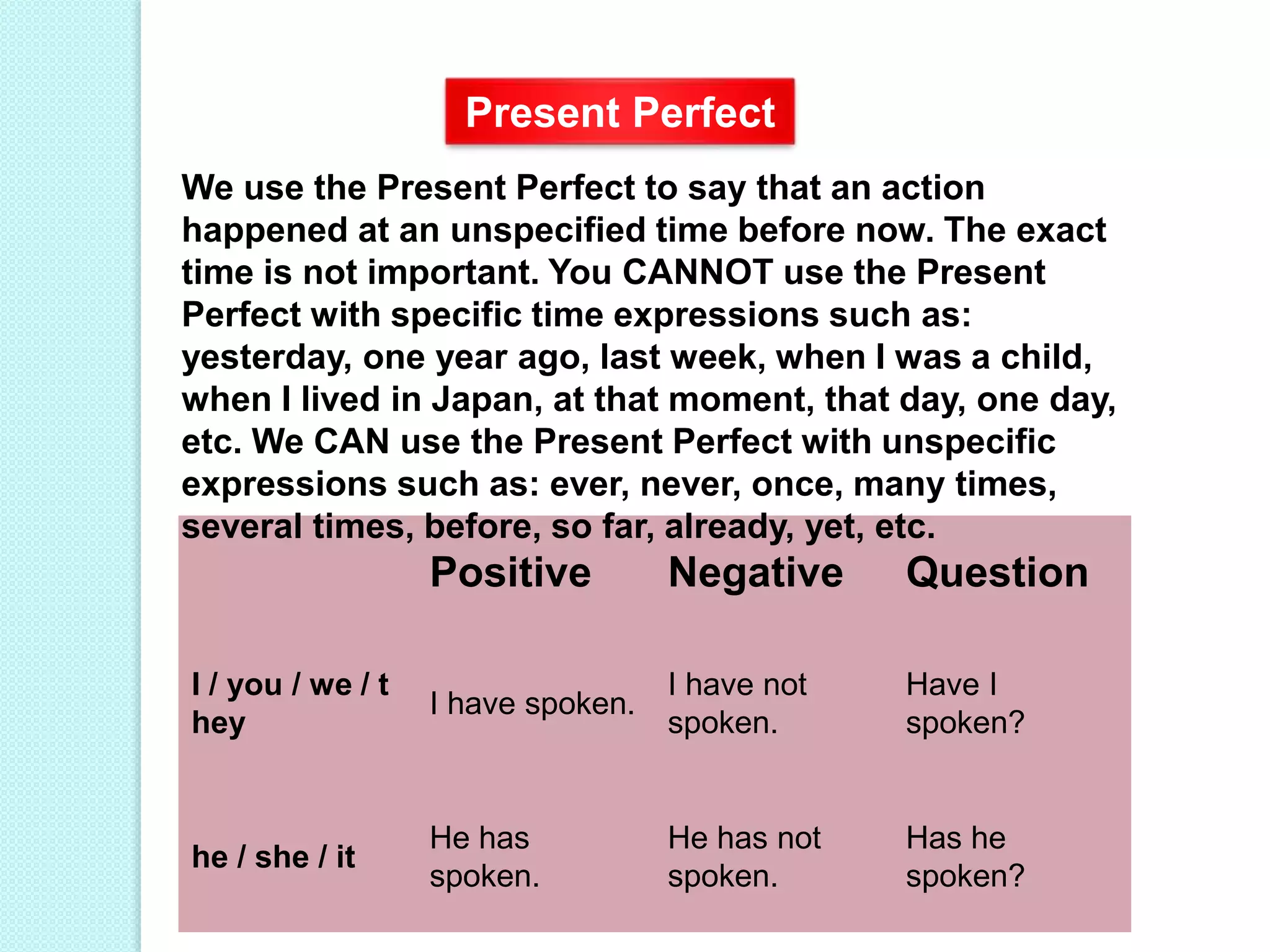 Present perfect explanation. | PPTX