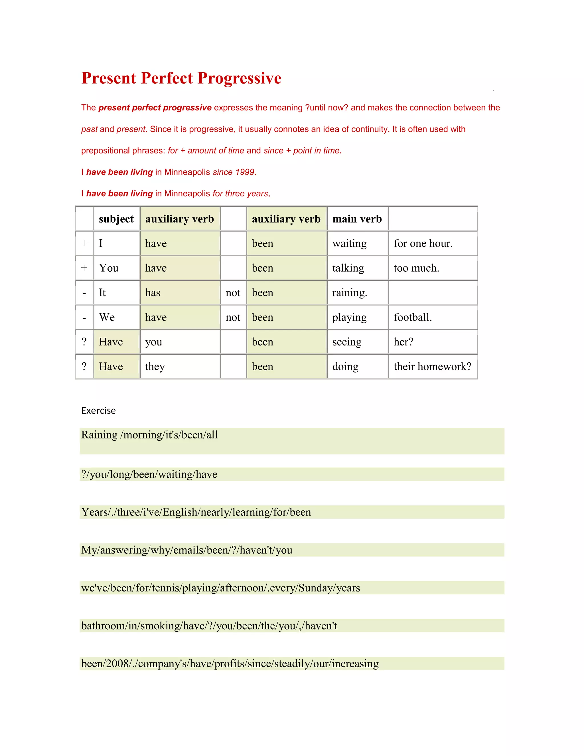 Present perfect progressive | DOCX