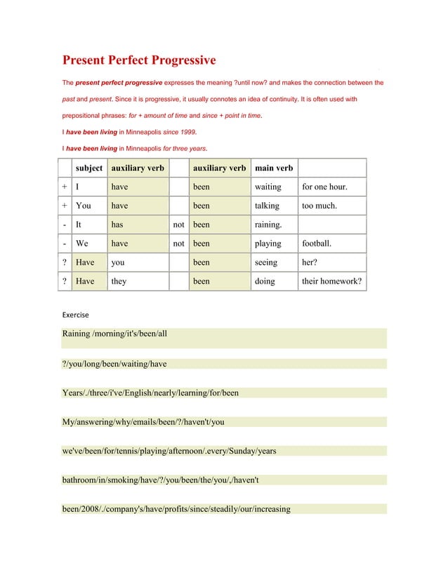 Present perfect progressive | PDF