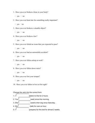 Present perfect progressive | DOCX