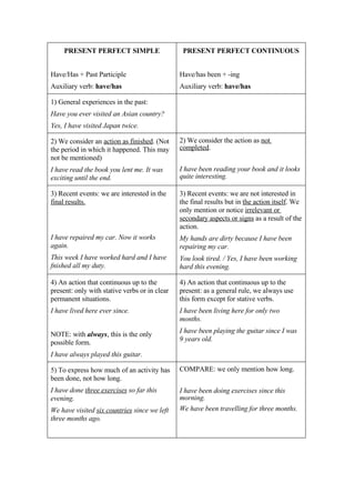 Present Perfect Simple Continuous | DOC