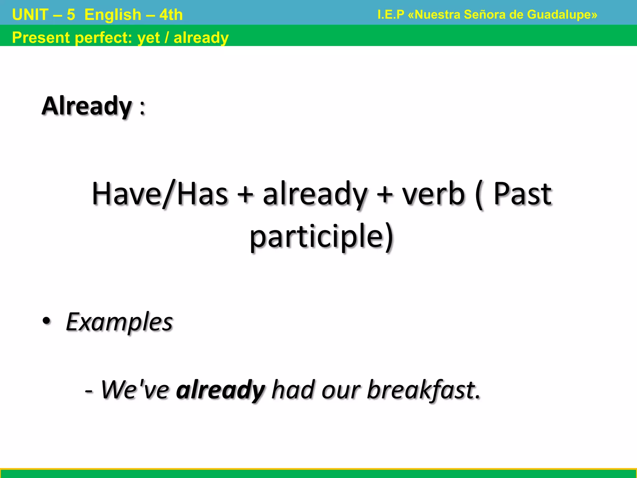 Present perfect simple yet already 4to | PPTX