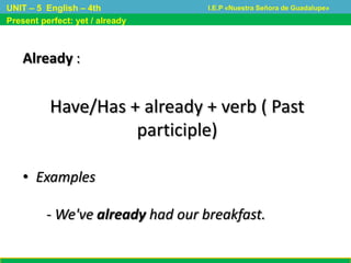 Present perfect simple yet already 4to | PPTX