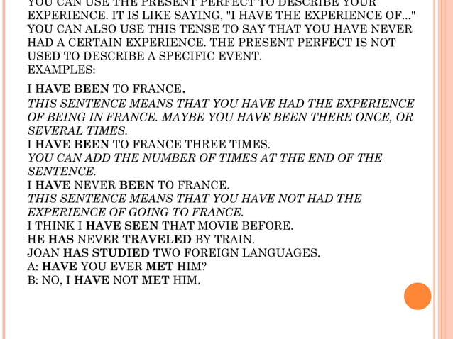 Present Perfect Slides Ppt