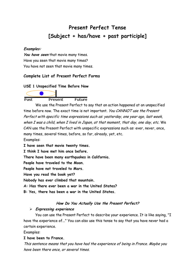 Present perfect tense | PDF