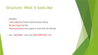 PRESENT PERFECT TENSE its usage and time expression | PPTX