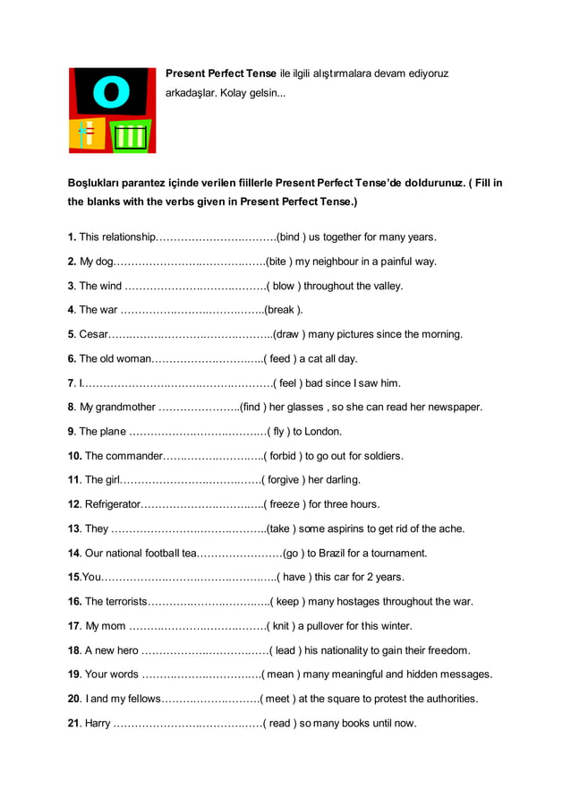 Present perfect tense exercises 2 | PDF