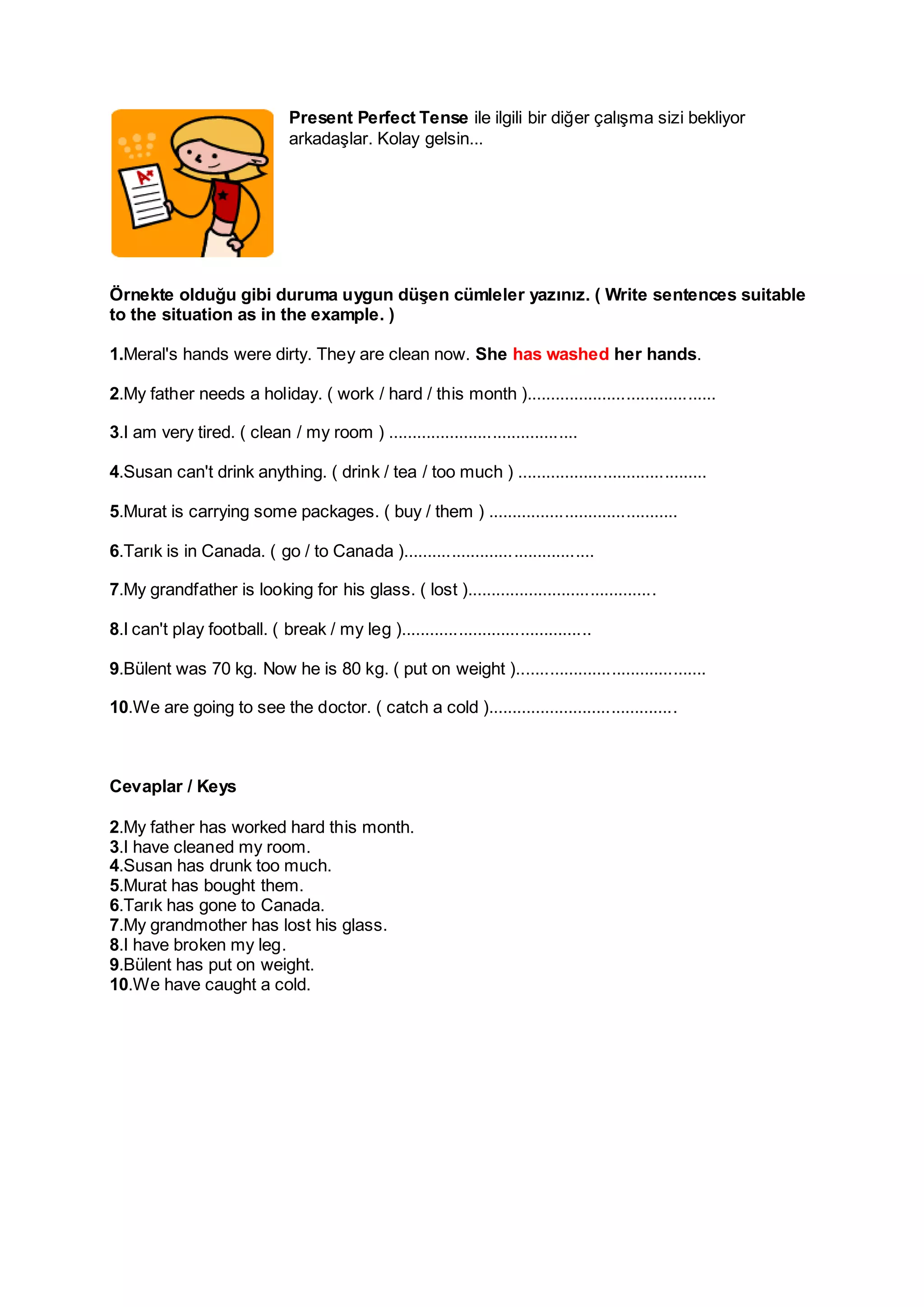 Present perfect tense alıştırma 3 | PDF