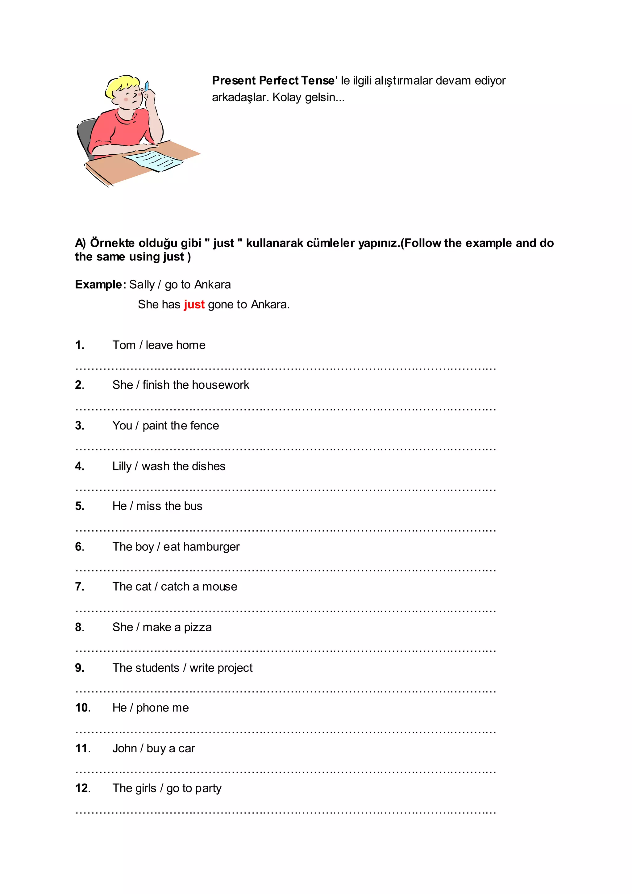 Present perfect tense alıştırma 5 | PDF