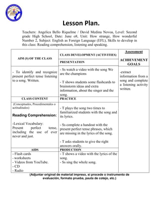 Present perfect tense lesson plan. | DOCX