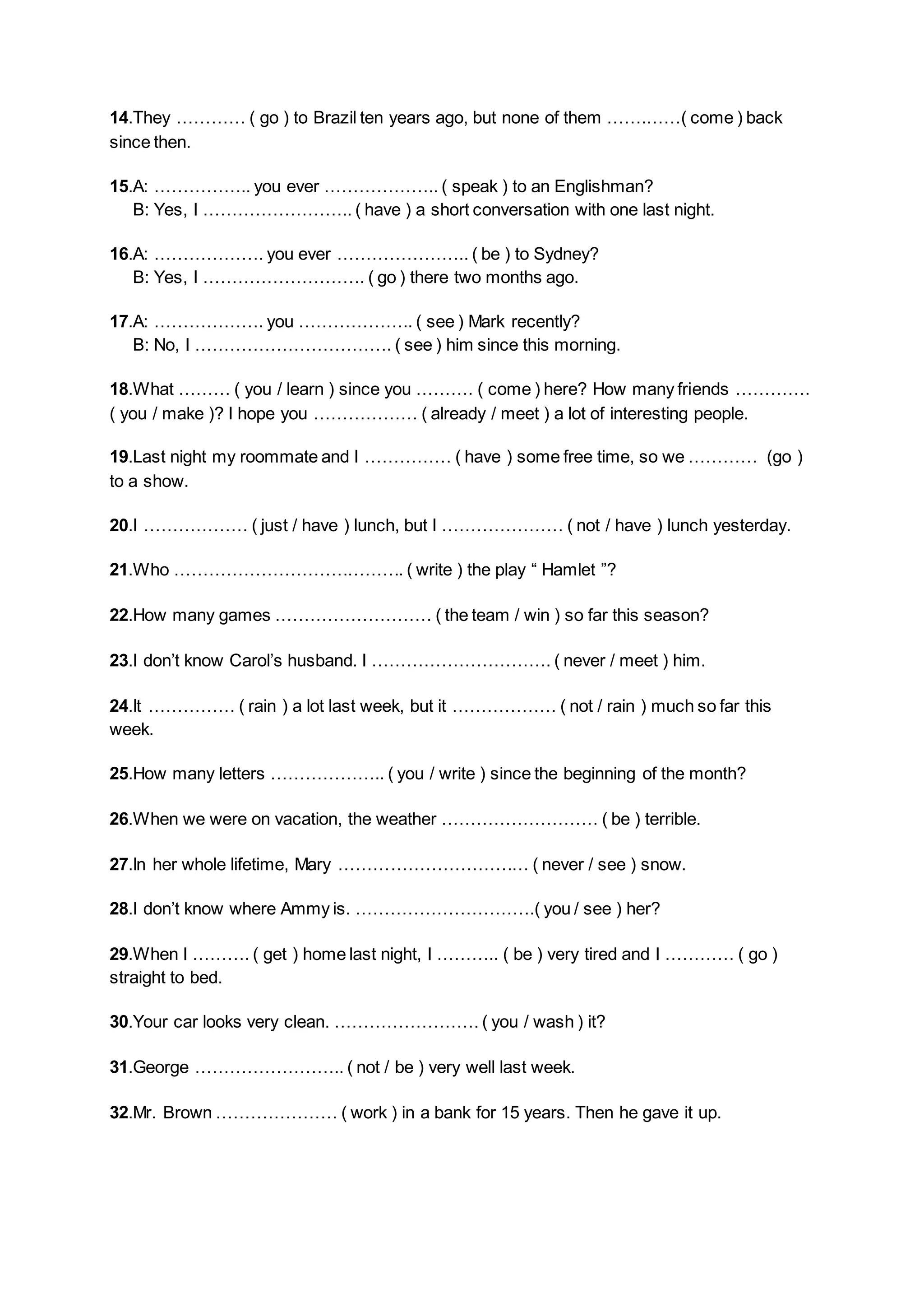 Present perfect tense & simple past tense alıştırma | PDF Present perfect tense & simple past tense alıştırma | PDF