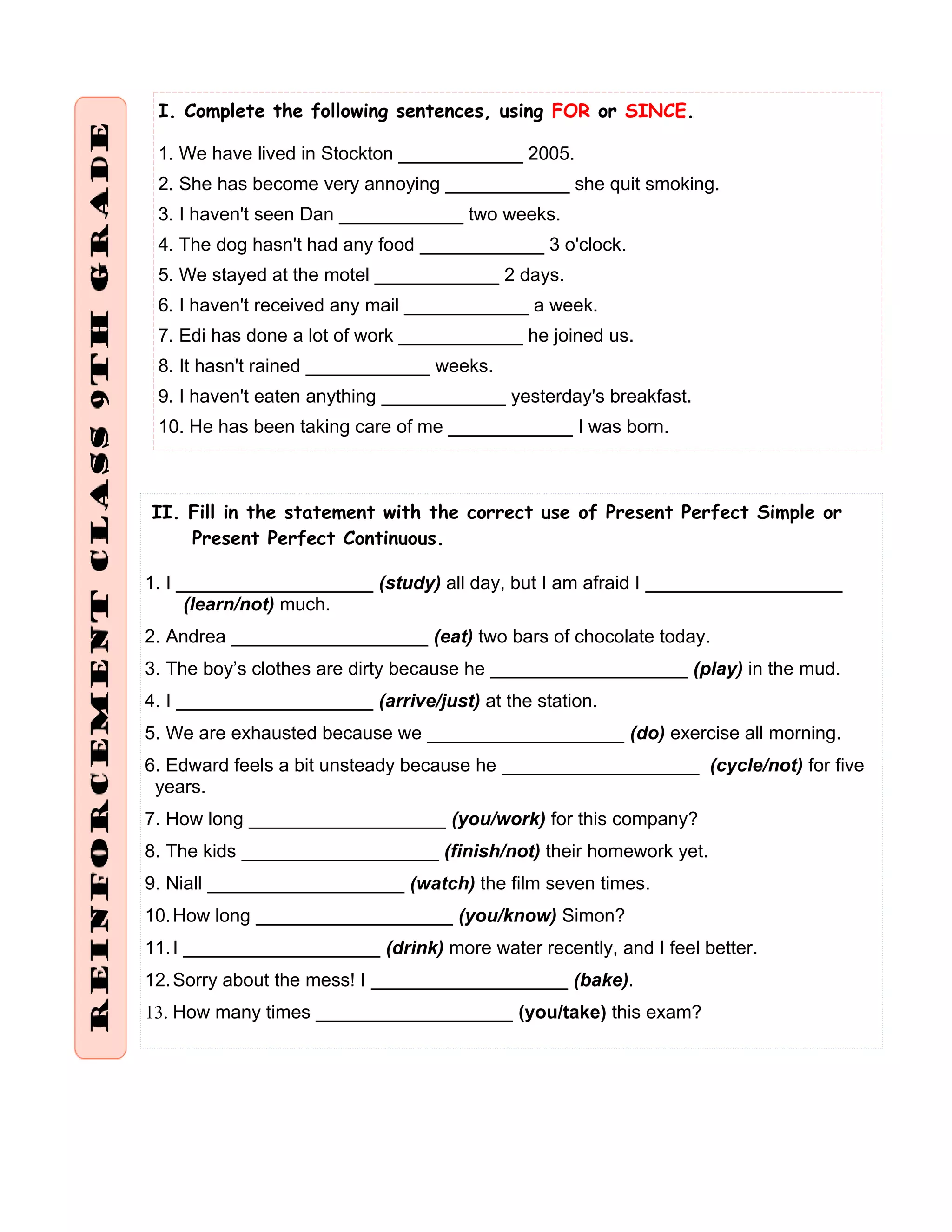 Present Perfect Tenses review 9th grade | PDF